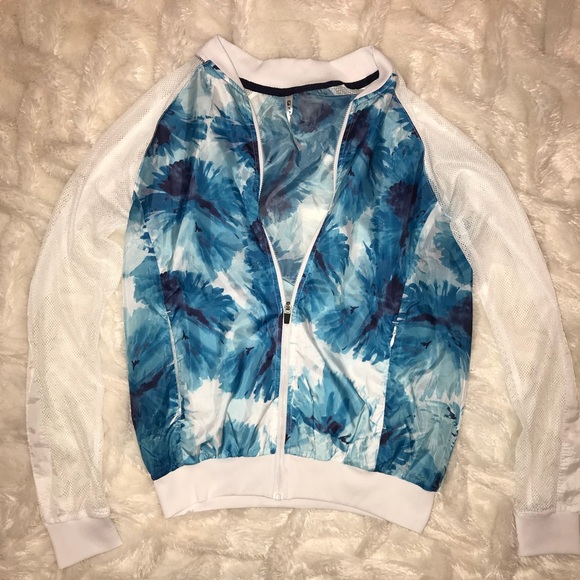 Fabletics | Jackets & Coats | Fabletics Floral Blue Windbreaker Jacket ...